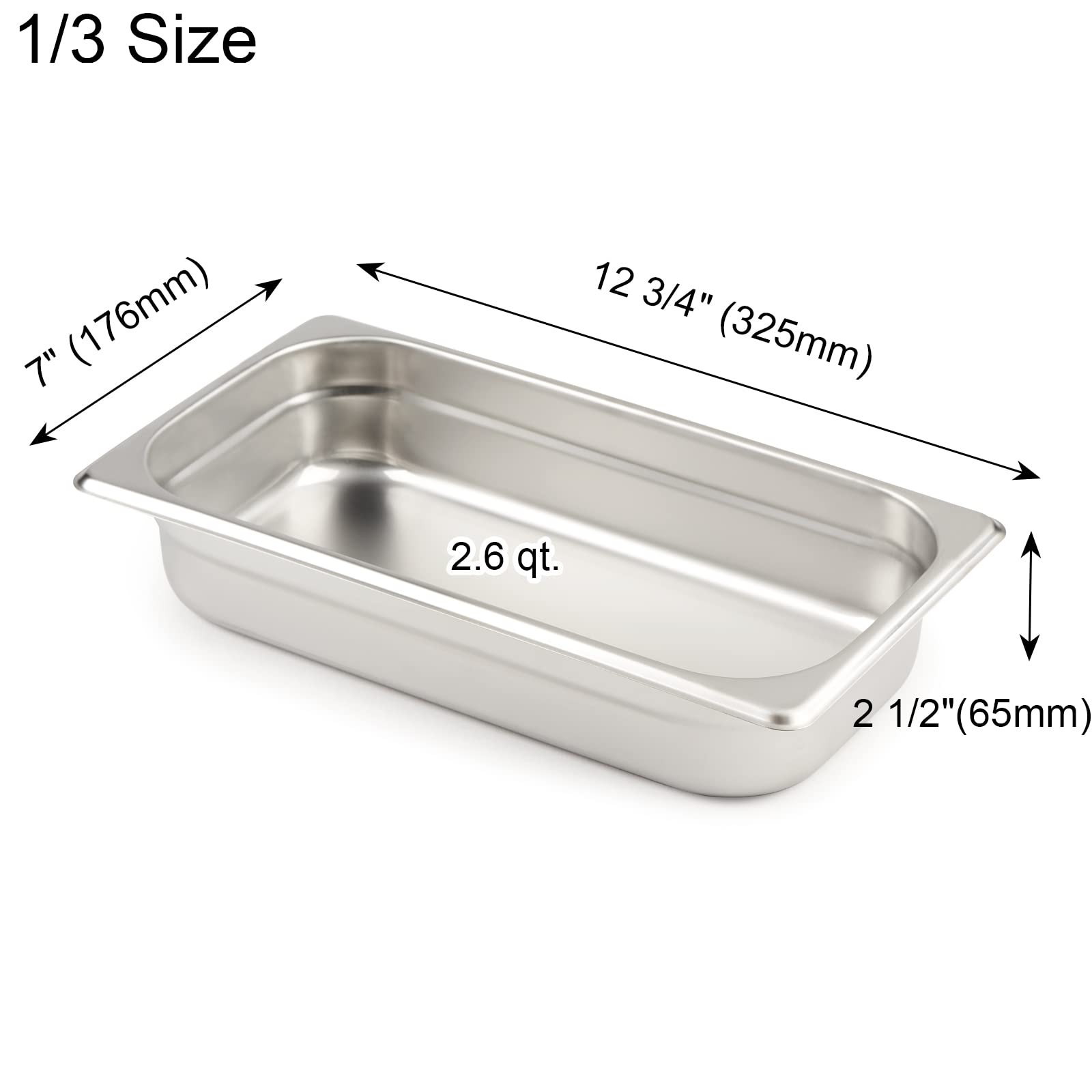 CURTA 6 Pack Anti-Jam Slotted Hotel Pans with Lids, 1/3 Size 2 1/2 Inch Deep, NSF Commercial 18/8 Stainless Steel Chafing Steam Table Food Pan with Covers