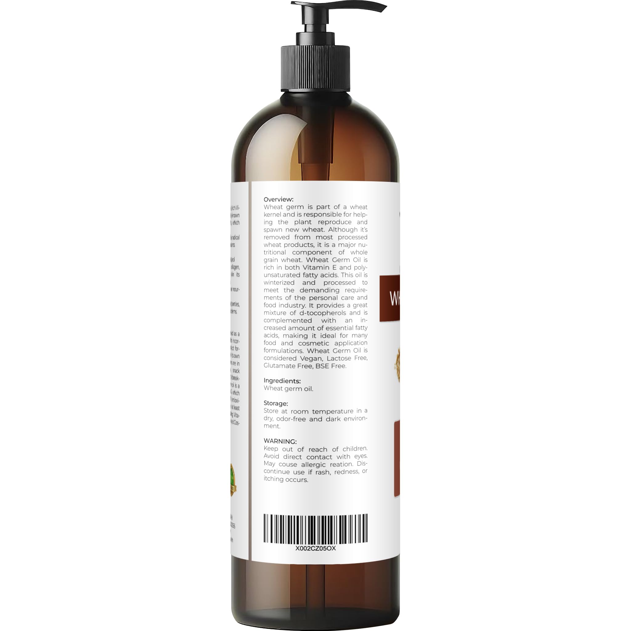 velona Wheat Germ Oil USP Grade 8 fl oz | Natural source of Vitamin E |100% Pure Carrier Oil | Unrefined, Winterized | Cooking, Face, Hair & Skin Care