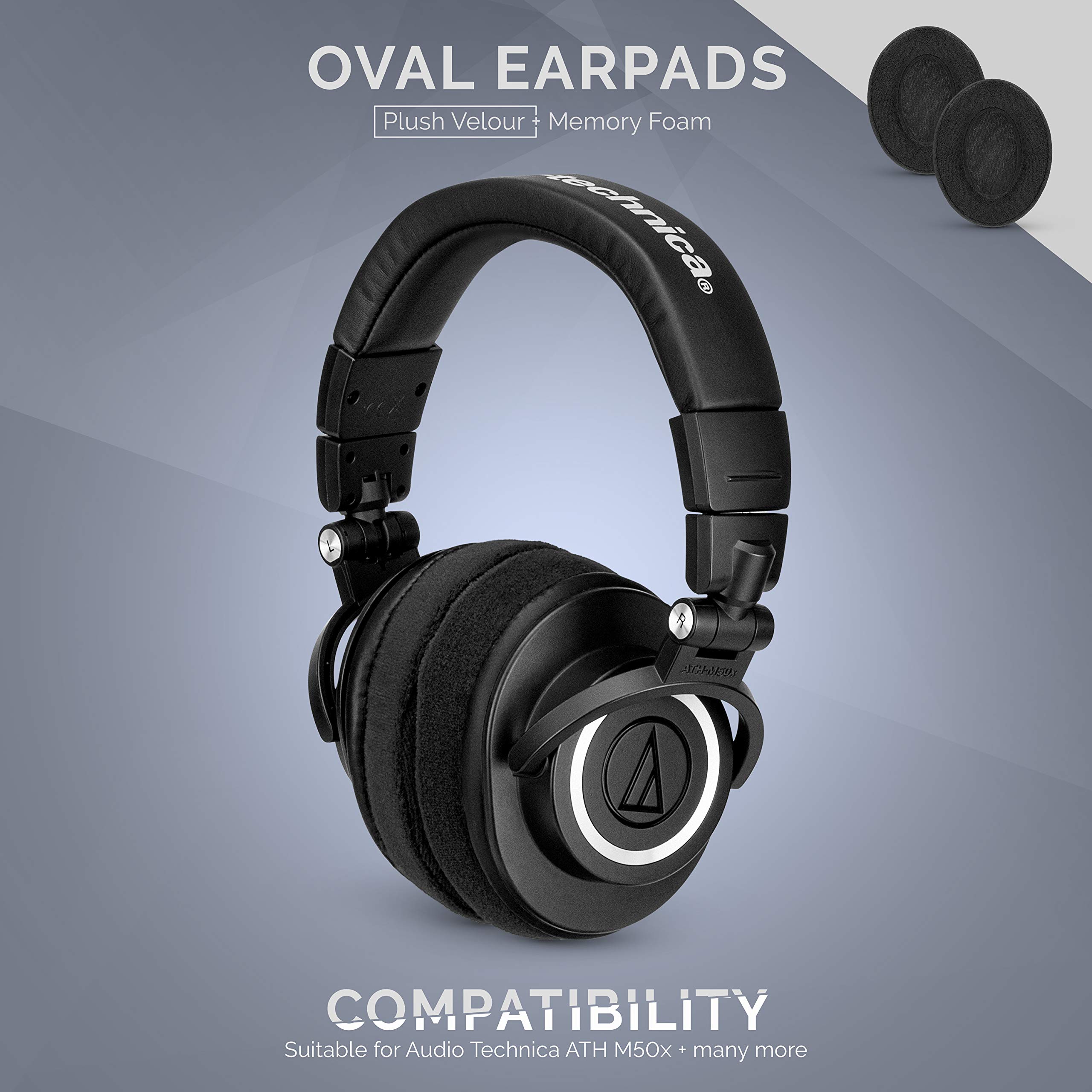 Velor Replacement Ear Pads for HyperX Cloud & Alpha, ATH M50X, Steelseries Arctis, Logitech G Pro & More Headphones, Soft Velour, Memory Foam & Long Lasting Earpads by Brainwavz - Black