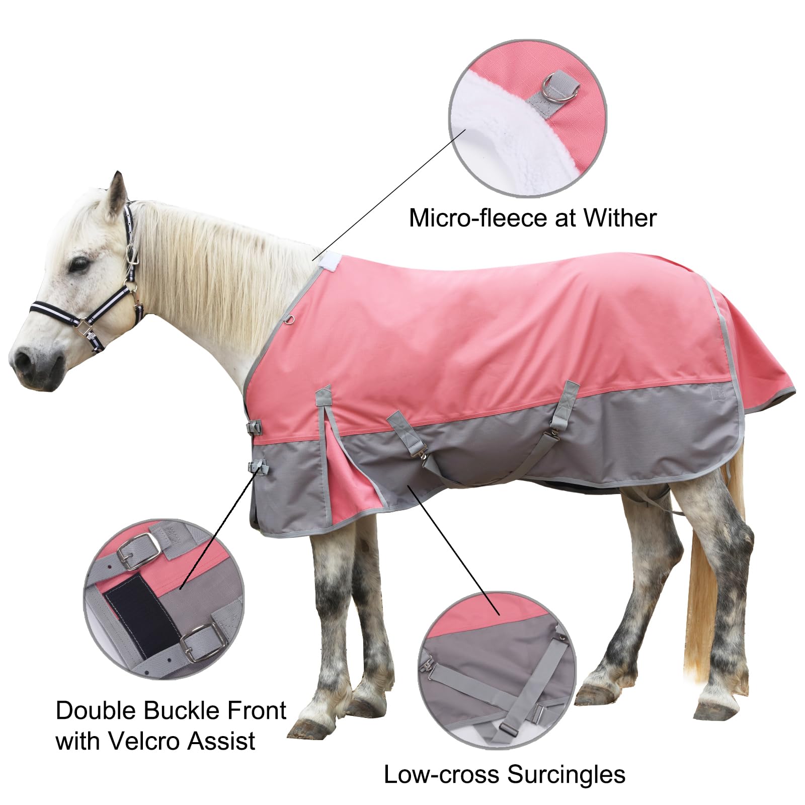 Gallopoff 1200 Denier Rip-Stop Turnout Rain Sheet Lightweight Waterproof Breathable Horse Blanket (No Fill) Pinkgrey 69"