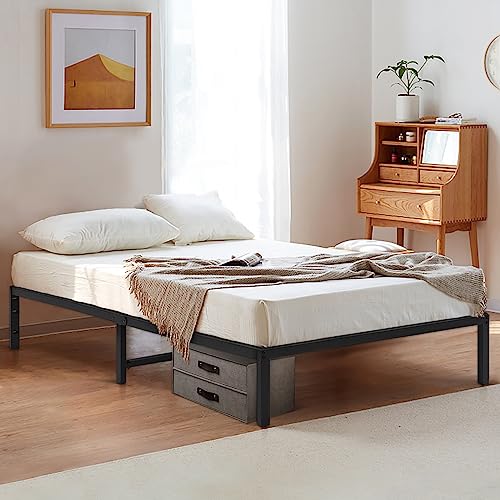 LUSIMO Twin Bed Frame 14 Inch Metal Bed Frame with Storage Twin Size Platform Bed Frame No Box Spring Needed Heavy Duty Steel Slat and Anti-Slip Support Easy Quick Lock Assembly Black
