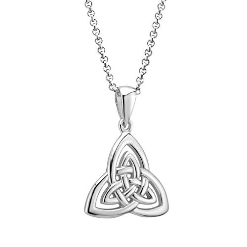 Biddy Murphy 925 Sterling Silver Trinity Celtic Knot Necklace for Women, 7/8" x 5/8" Inch Triquetra Triangle Pendant, Fine Irish Jewelry, 20" Inch with 2β Inch Extension Chain, Made in Ireland