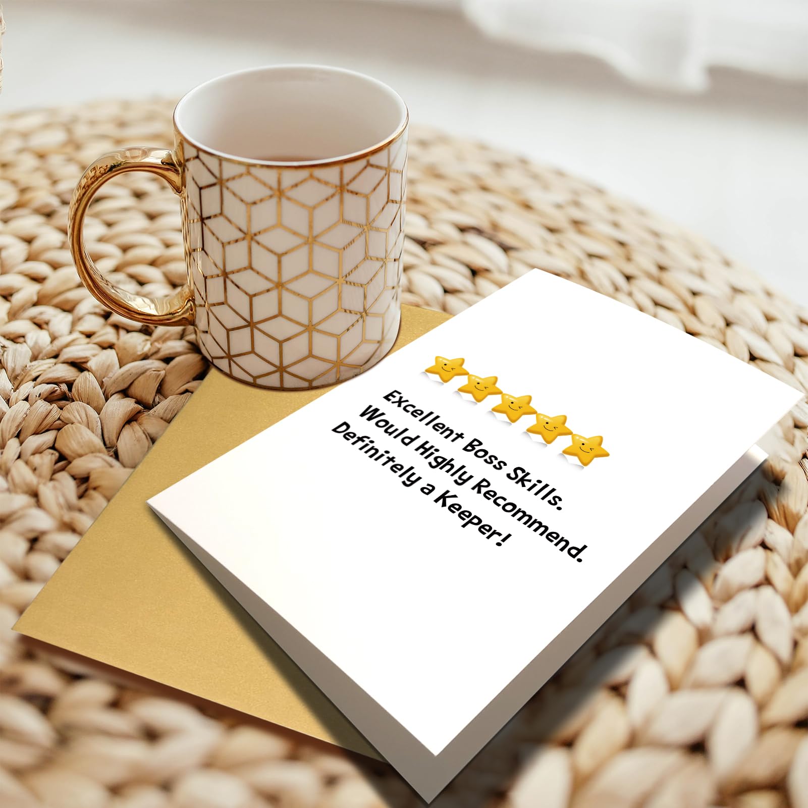 Chenive Funny Boss Day Card for Boss, Boss Birthday Card for Men Women, Appreciation Card from Staff Employee, Boss Gift, 5 Star Excellent Boss Skills Card