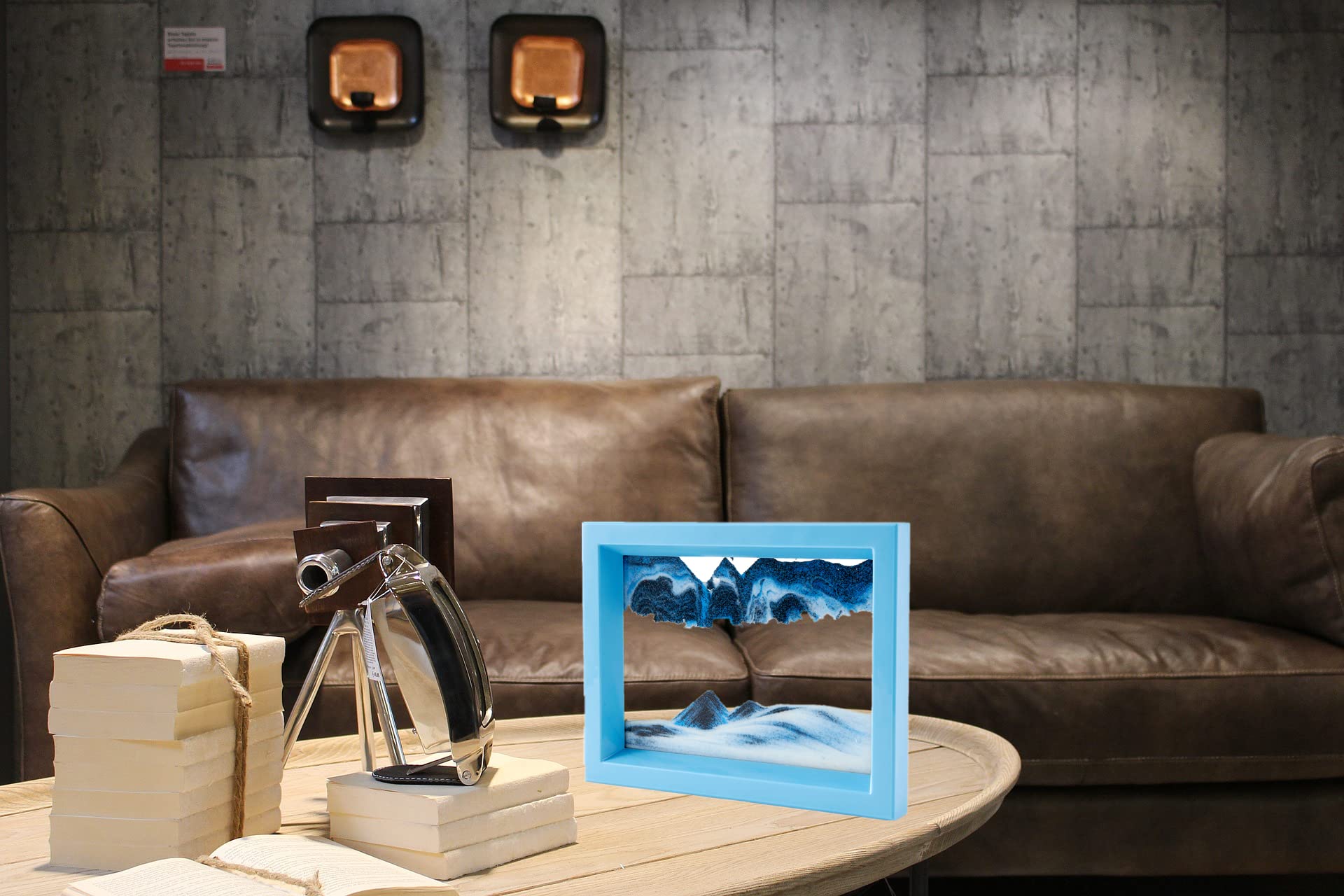 Sand Art Liquid Motion Dynamic Sand Picture, Flowing Sand Picture Moving Sand Art Frame Desktop Art Toys for Calm Relaxing(Blue), Blue,White