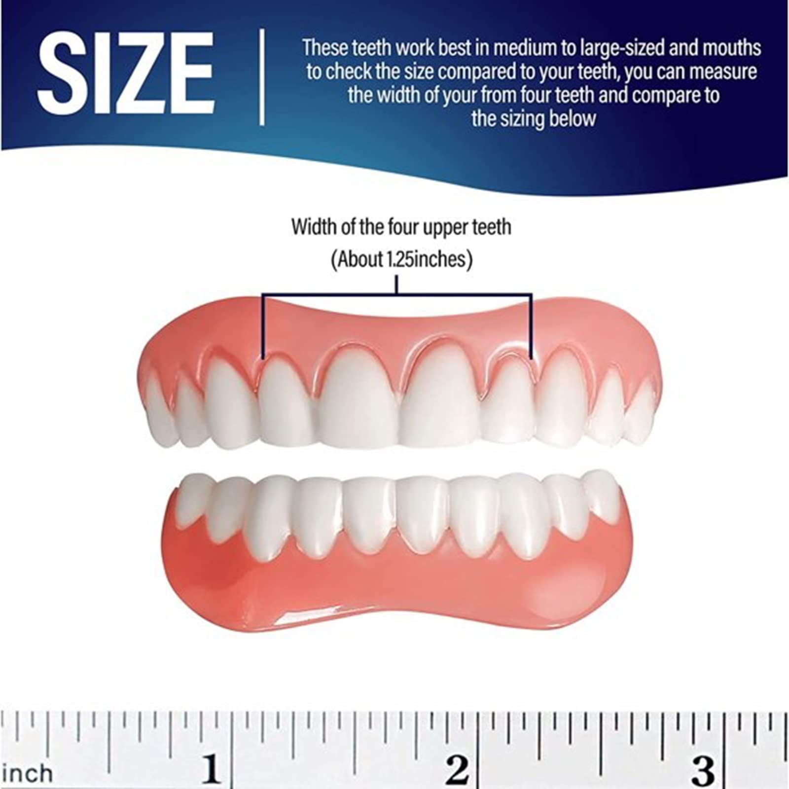 BEGUT Fake Teeth, Cosmetic Denture Veneers for Upper and Lower Jaw, Natural Shade Fake Veneer for Temporary Fix Confident Smile - White