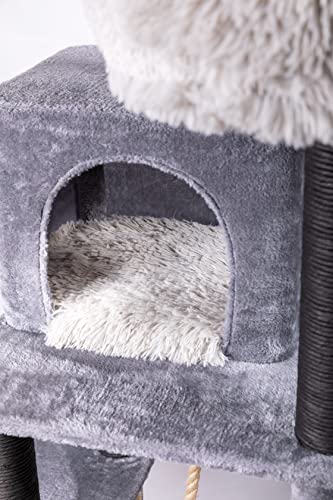 Catry Babylon Cat Tree - A Dynamic Complex Cat Tower with Cat Hammock, Scratching Post, and Playful Toys Invariably Trap Kitten to Stay Around This Easy Assembled Sturdy Cat Furniture, Classic Grey