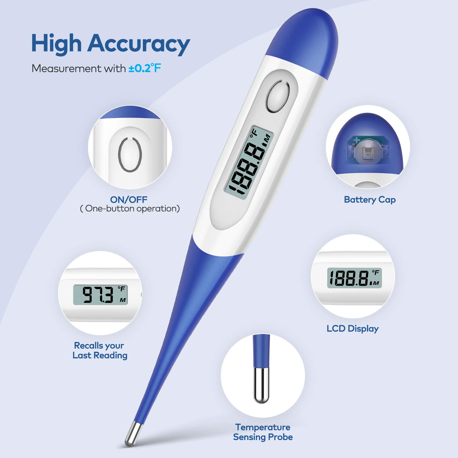 Boncare Thermometer for Adults, Digital Oral Thermometer for Fever, Basal Thermometer with 10 Seconds Fast Reading