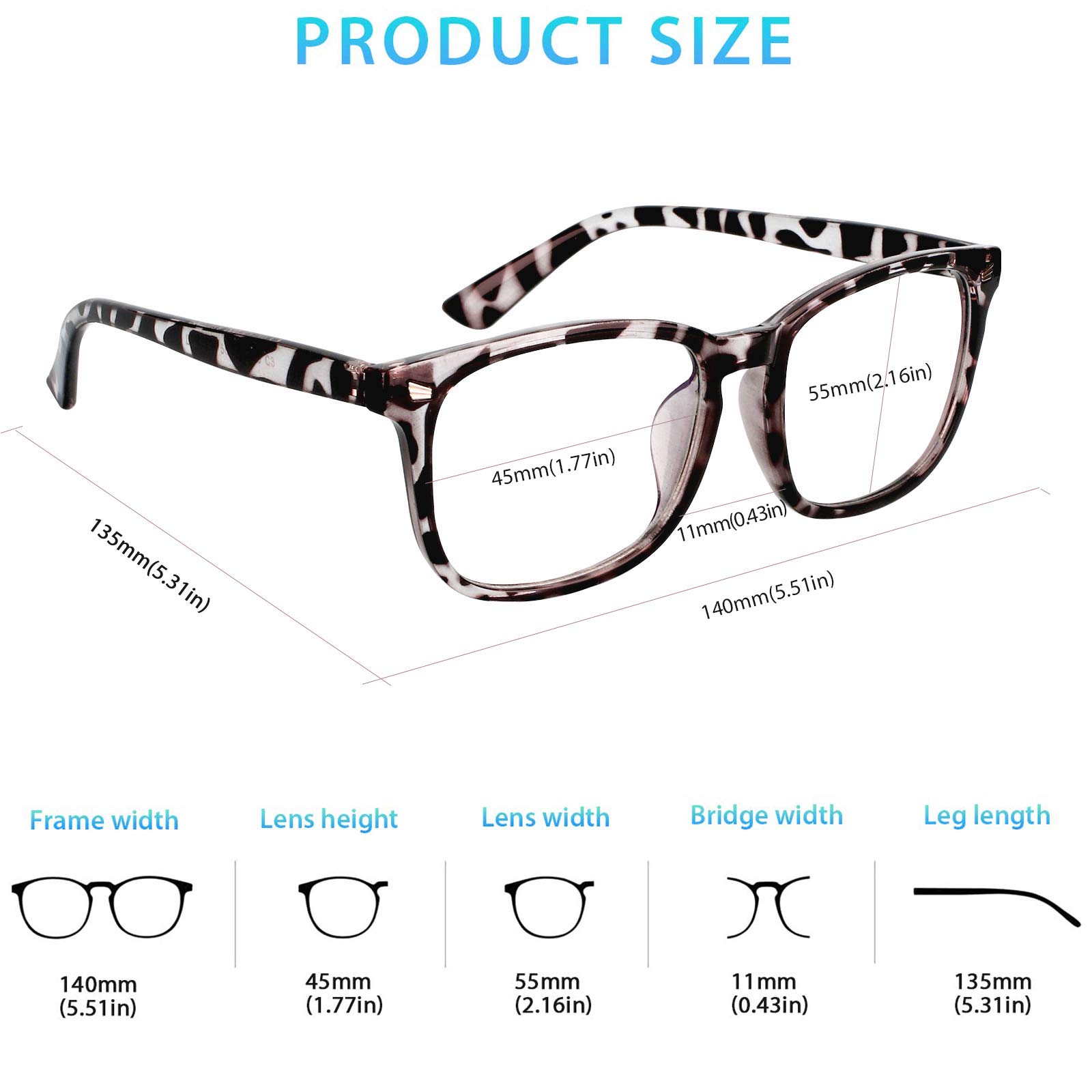 Blue Light Blocking Glasses For Women and Men, Anti Eyestrain Computer Glasses, 5 Pack