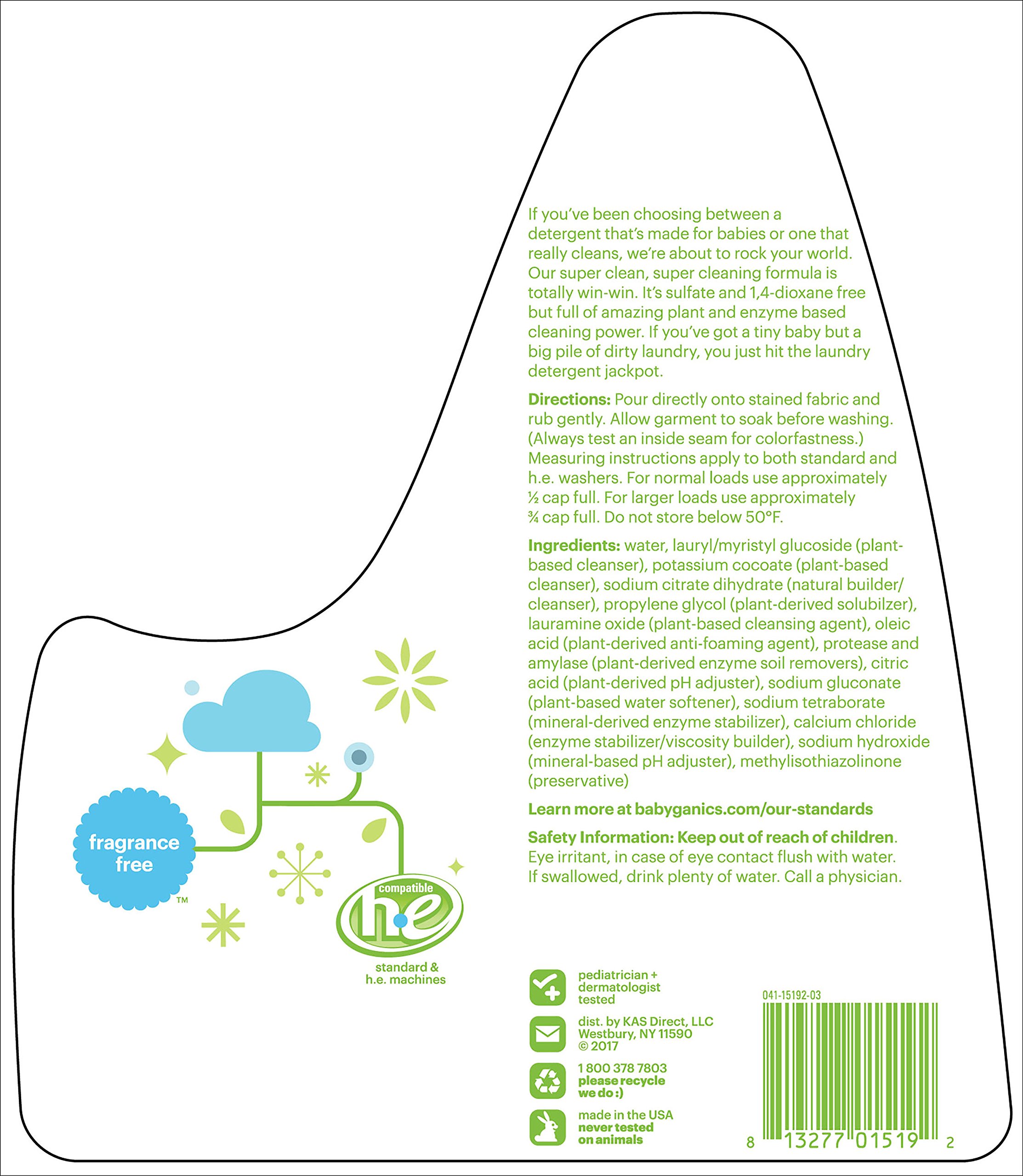 Babyganics 3X Baby Laundry Detergent, HE compatible, Stain-Fighting, Fragrance Free, 60 Fl Oz