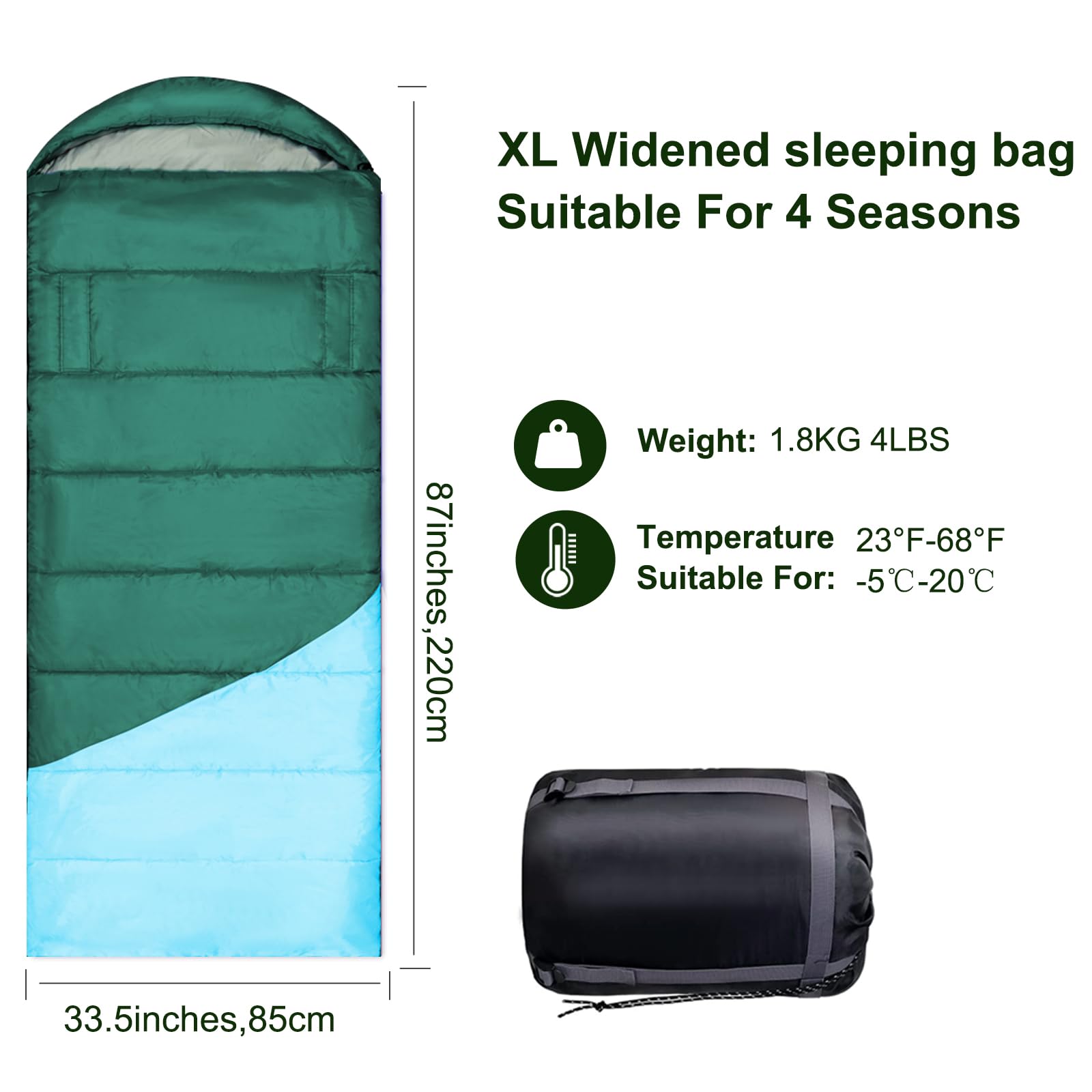 Camping Sleeping Bag for Adults Girls Boys All Season Spring Summer Fall Early Winter - Waterproof for Traveling Hiking