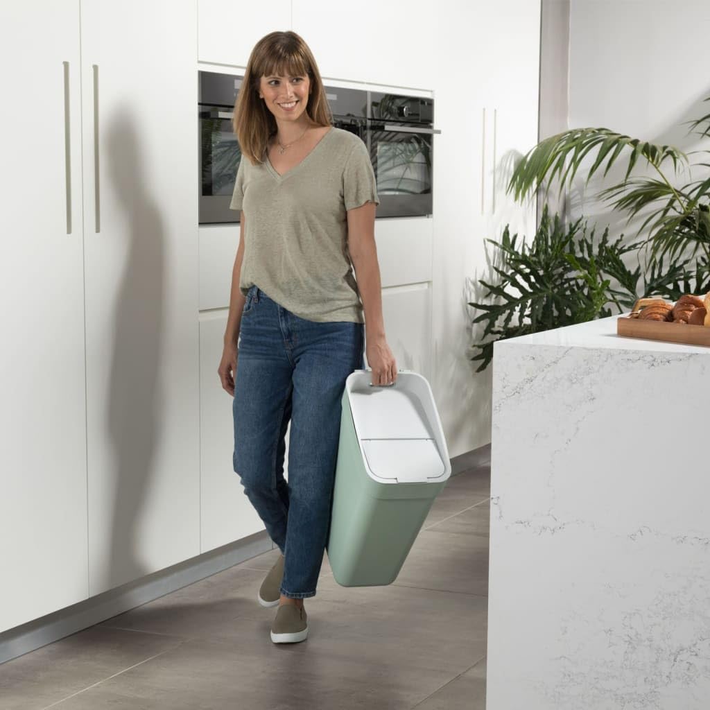 Curver Ready to Collect 30L Sorting Bin with Wall or Door Holder for Kitchen, Bathroom, Laundry Room β 100% Recycled β Green