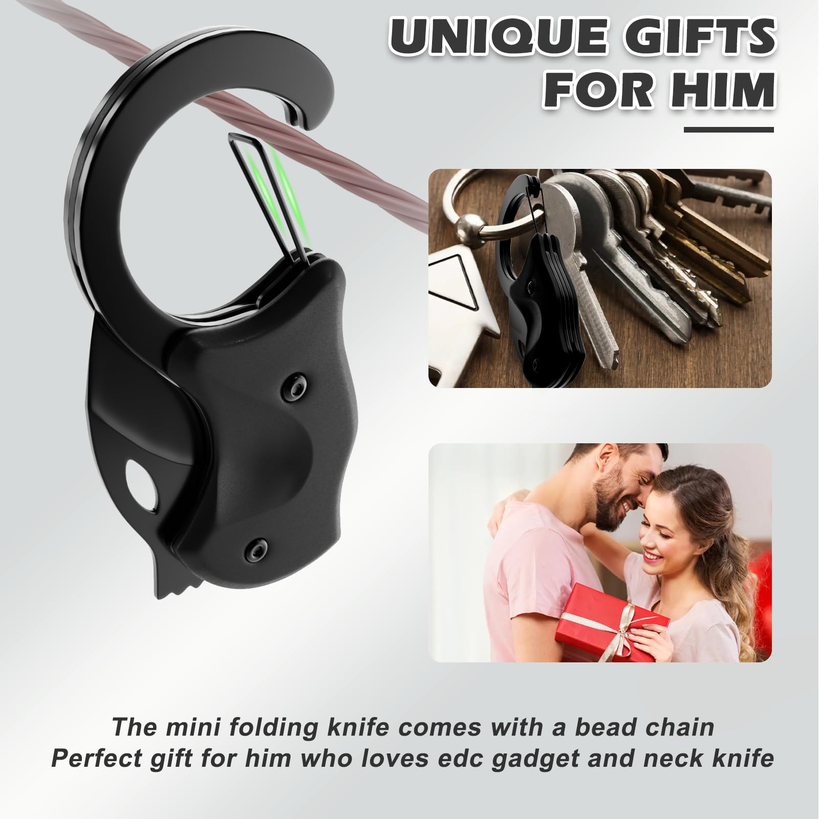 CIZPIROK Mini Pocket Knife Keychain Knife Cute Box Cutter - 3.9 Inch EDC Small Folding Knife, Stocking Stuffers Gifts for Men and Women (Light Black)