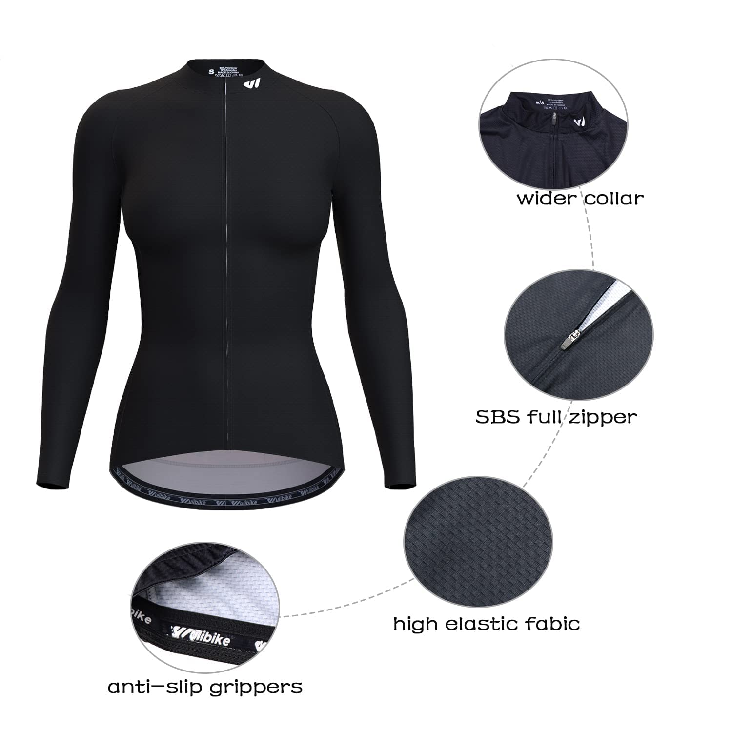 Wulibike Bicycle Shirts Women Bike Shirts for Women Long Sleeve Specialized Womens Cycling Jersey Black