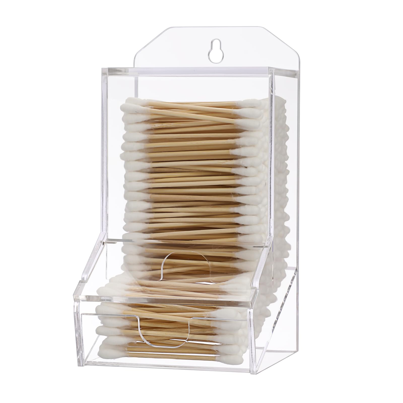 Hipiwe Clear Qtip Dispenser Wall Mount Acrylic Q Tip Holder Bathroom Cotton Ball Organizer Box with Lid Vanity Storage Canister Box for Cotton Swabs Dental Floss, 4"x 3.5"x 6.7"