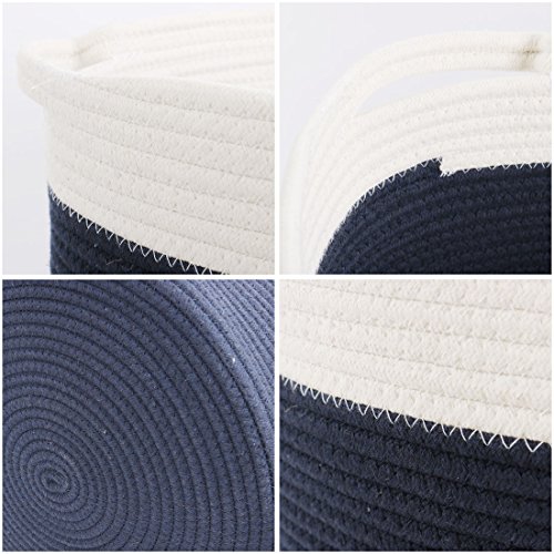 uxcell Home Accessories Cotton Rope Storage Basket with Handles Collapsible Storage Organizer for Closet Shelves Bedroom Office,Laundry Hamper Basket Navy Blue 15" x 13.8"