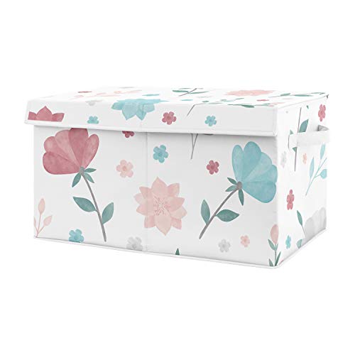 Sweet Jojo Designs Floral Rose Flowers Girl Small Fabric Toy Bin Storage Box Chest For Baby Nursery or Kids Room - Blush Pink Teal Turquoise Aqua Blue Grey Pop Flower Boho Shabby Chic Watercolor Roses
