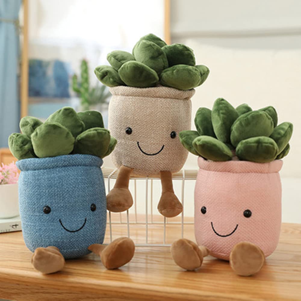 WUZHOU Tulip Plush Toy, 13.7" Flower Pot Stuffed Plushie Pillow Decoration, Soft Fluffy Toy Succulent Plants Friend Throw Pillow, Multicolor (Khaki-Succulent)
