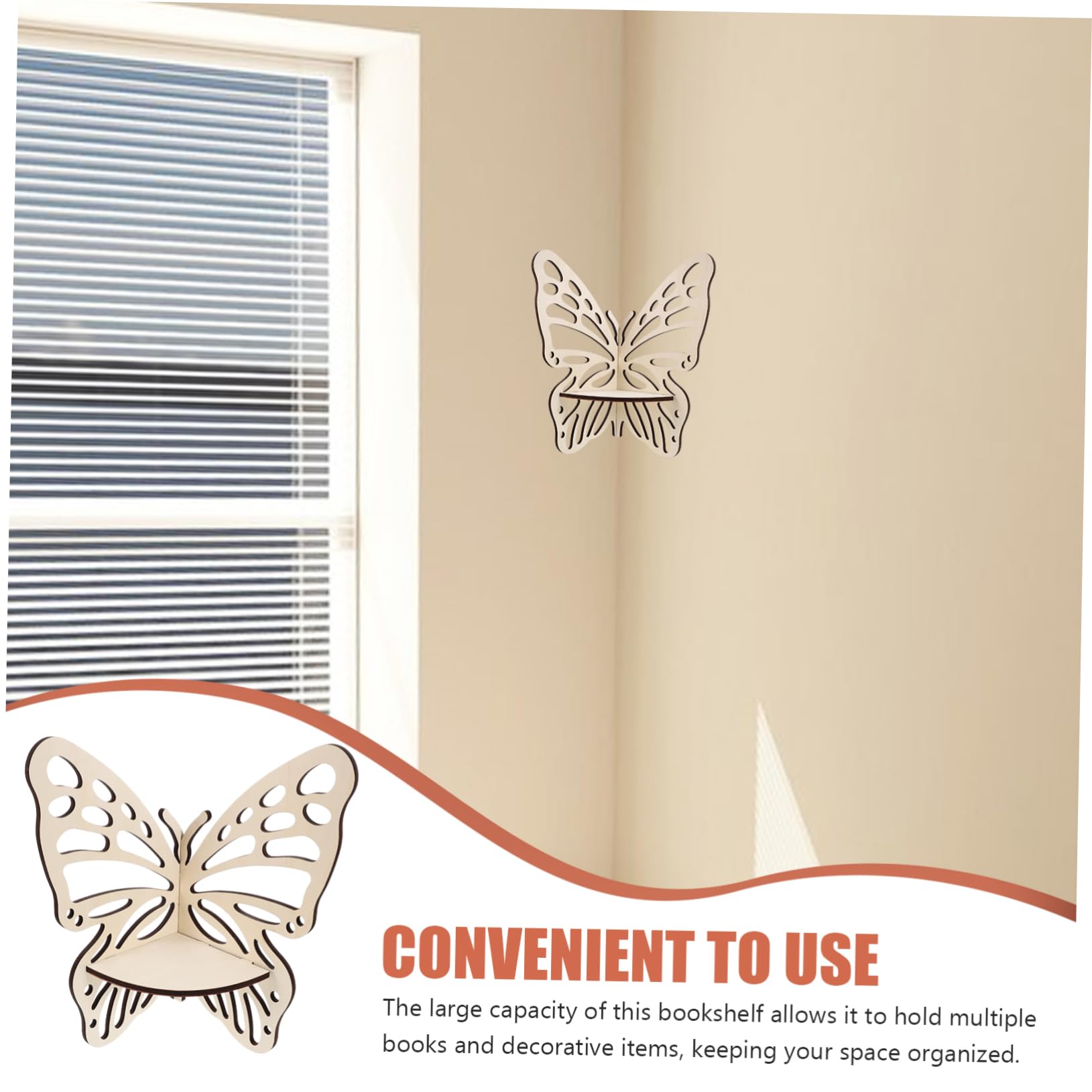 Ciieeo Wooden Butterfly Floating Shelf Ledge Delicate Books Display Rack Hanging fine Bookshelf Bohemia Books Display Wall Shelf Stand Pendant Crystal Stone Accessories