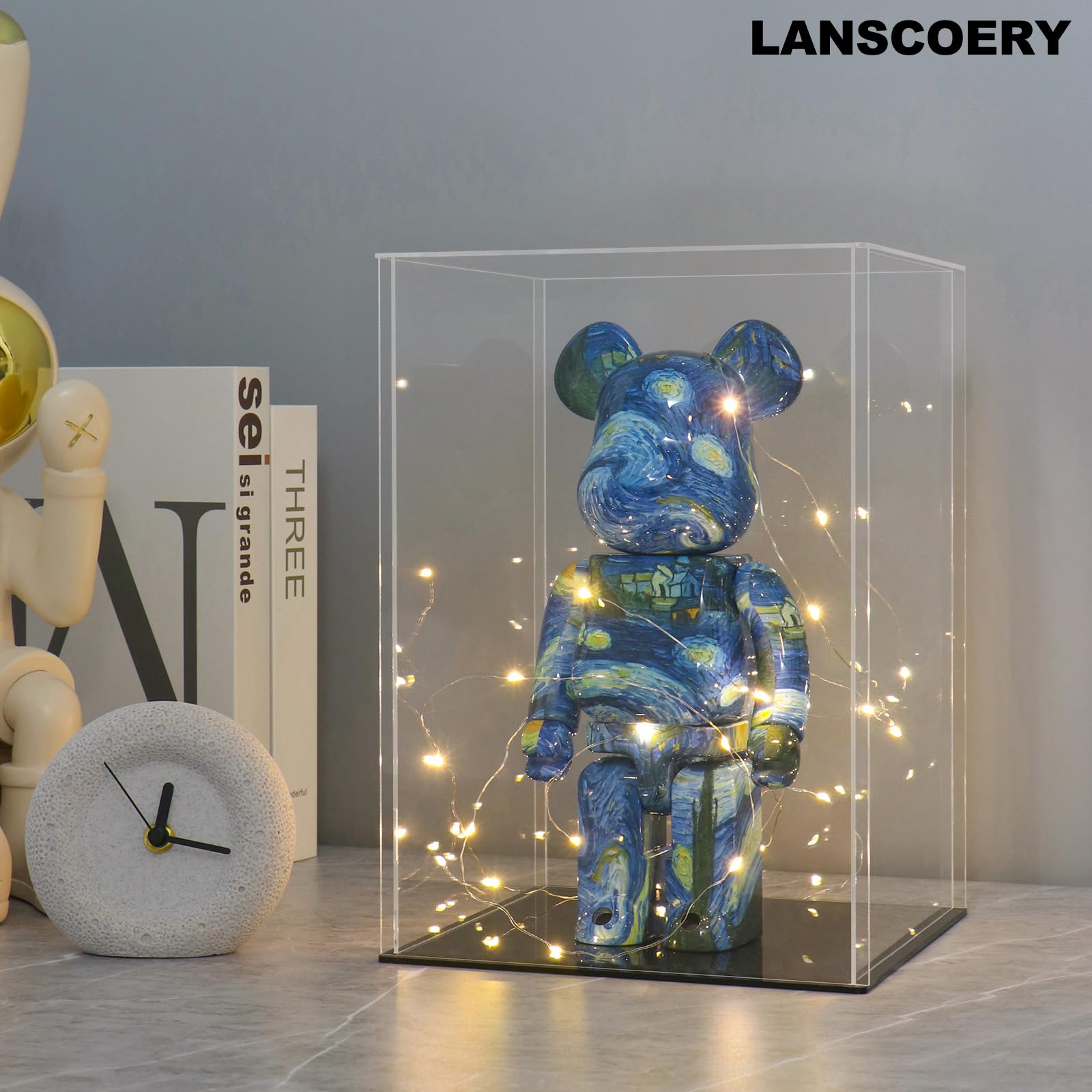 LANSCOERY Acrylic Display Case, Assemble Showcase Display Box for Collectibles, with Dustproof & Seamless Display Design, Compatible with Lego R2-D2 43217 75304 Collectibles 8x8x12inch Black Base