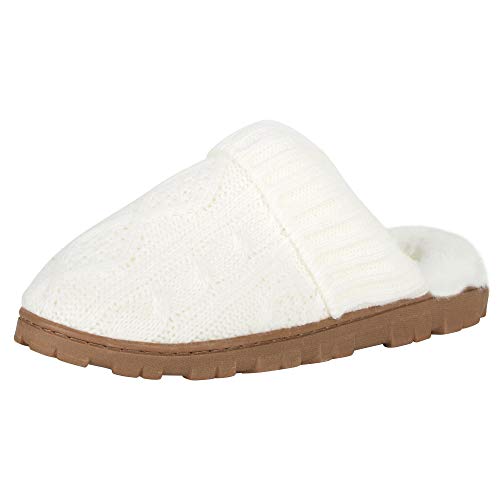 Jessica Simpson Womens Soft Cable Knit Slippers with Indoor/Outdoor Sole, Cream, Small