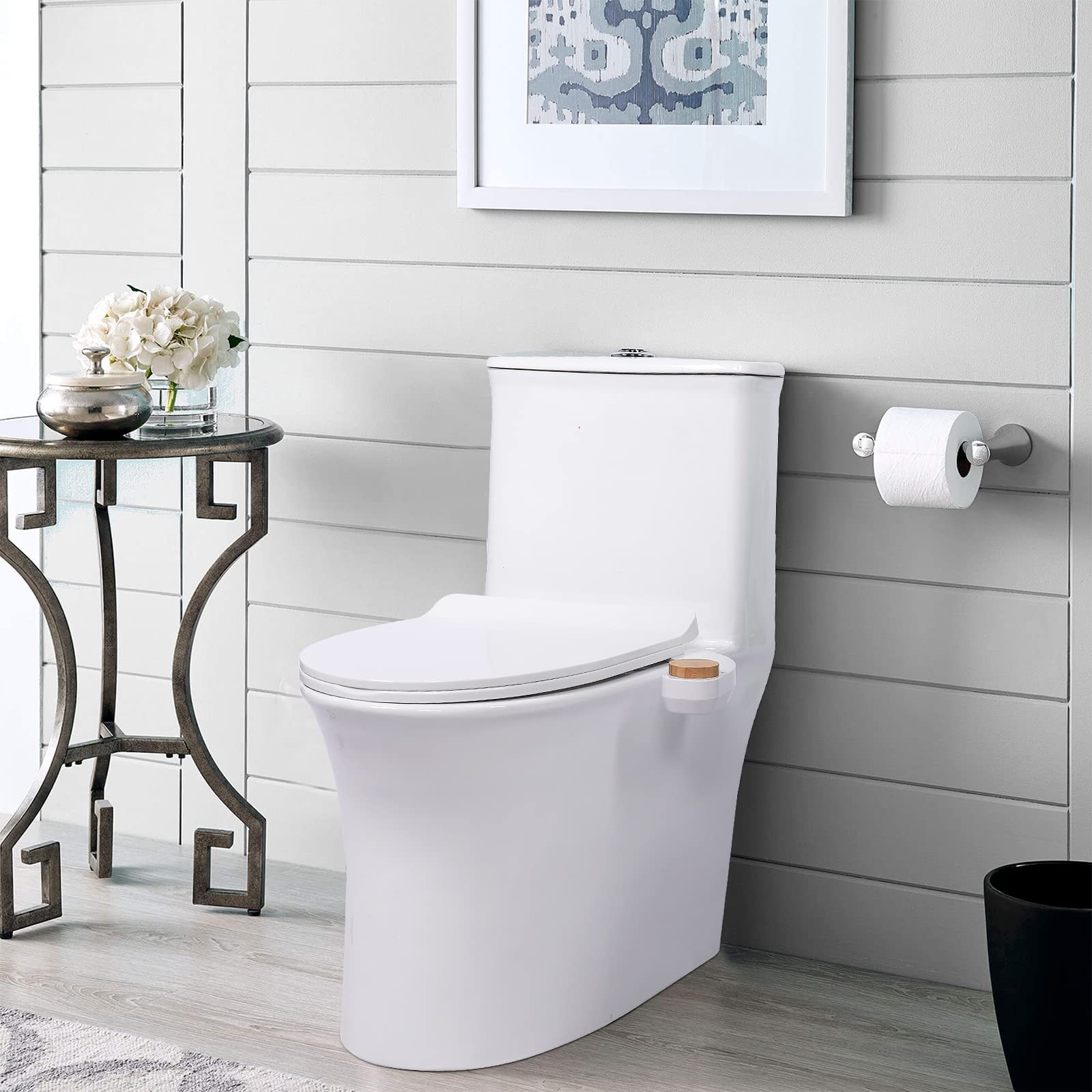 Bidet Toilet Seat Attachment - Self Cleaning Water Sprayer +Adjustable Pressure Nozzle, Easy Install (Classic, White/Bamboo)