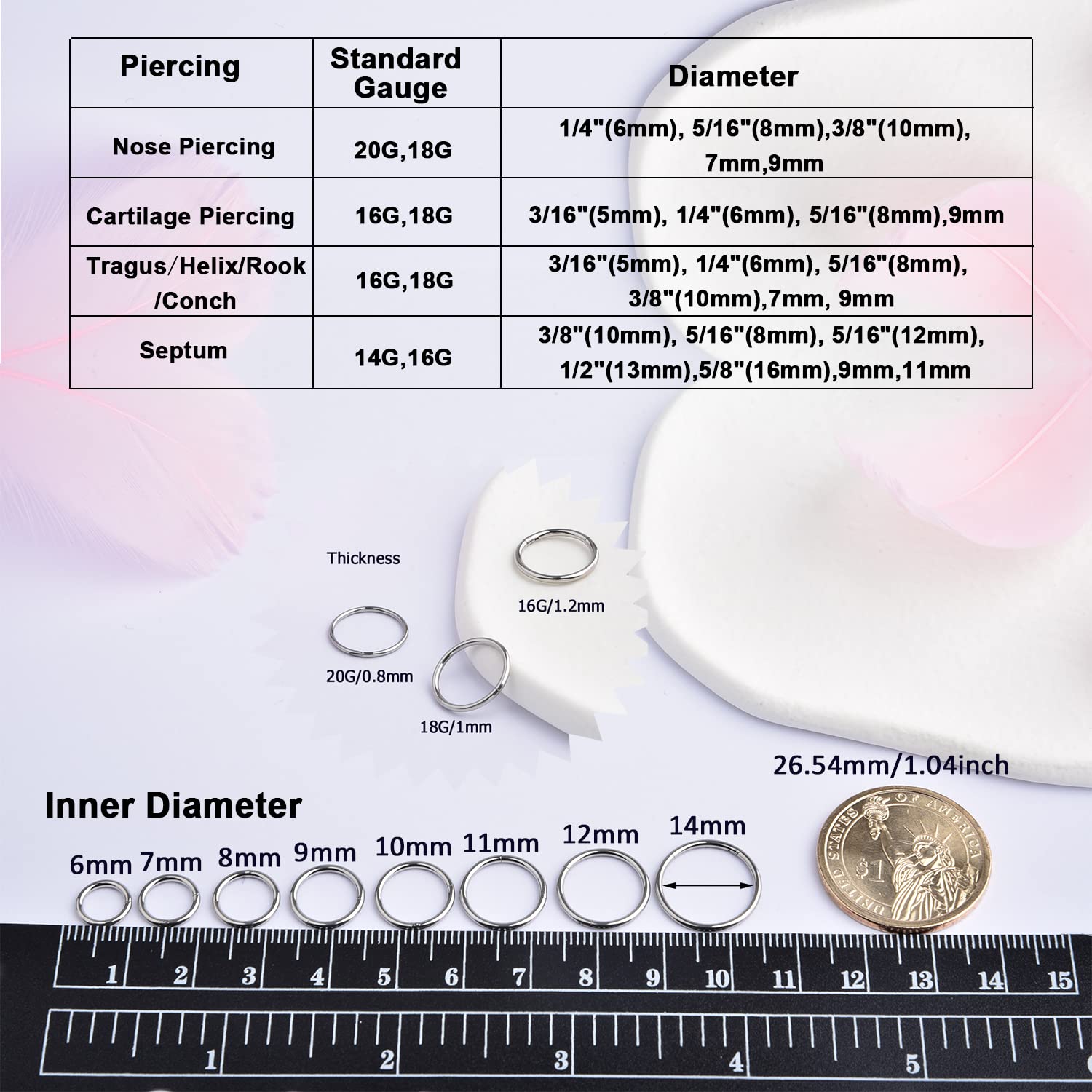 Lantine Hinged 20g Cartilage Earring Hoop Nose Rings 6mm 8mm 10mm Set Clicker Triple Double Forward Helix Hoops Earrings(3Pcs a Set)