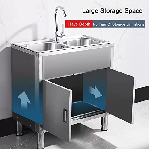 Kitchen Sinks,Outdoor Sink,With Cabinet Stainless Steel Sink,Commercial Restaurant Sink,For Business Restaurant, Cafe, Bar, Hotel, Garage, Laundry Room, Outdoor (Color : Set meal C, Size : 75X40CM)