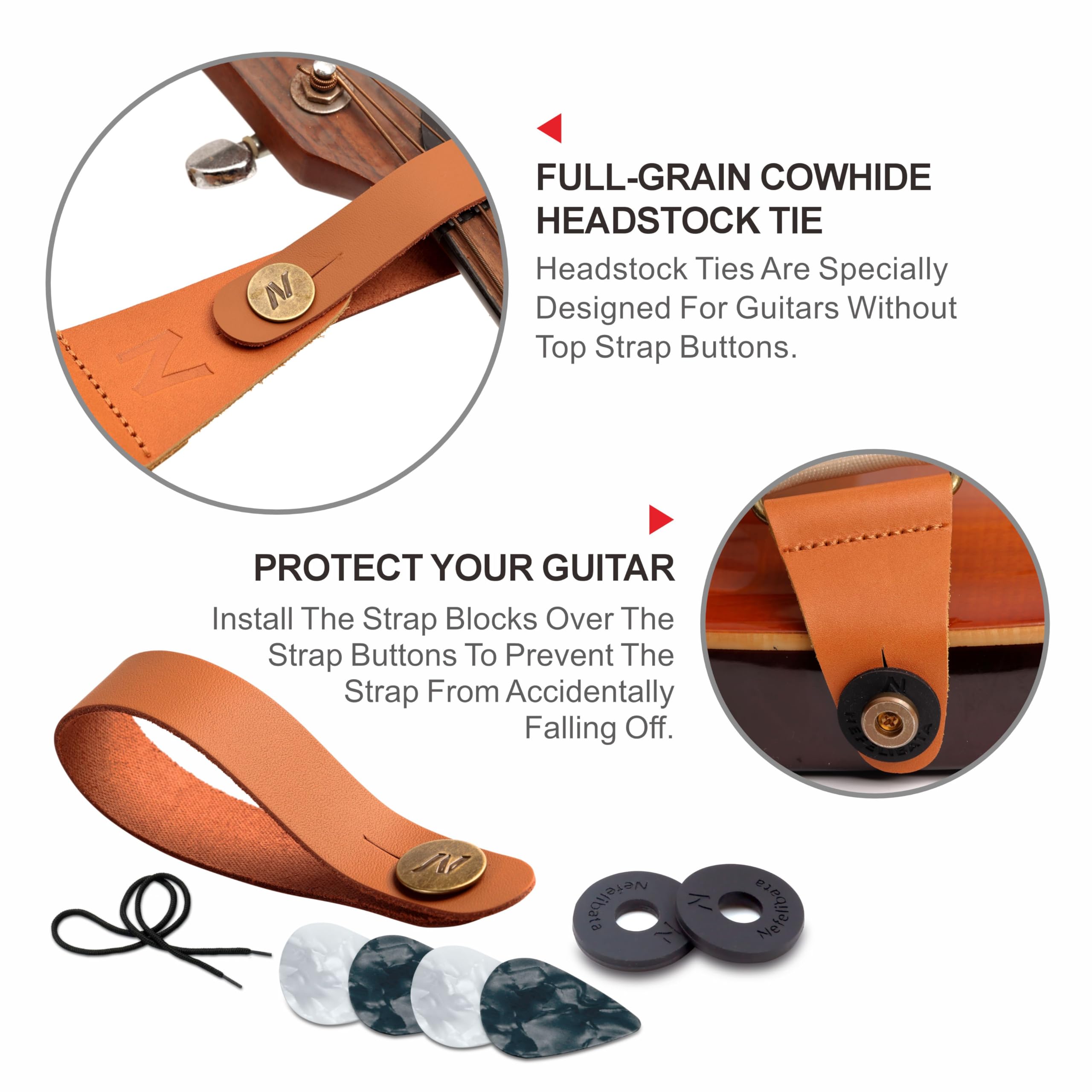 Nefelibata Guitar Strap, Nylon Full Grain Leather Ends Guitar Straps with Pick Pocket for Bass, Electric & Acoustic Guitar, Come with Free Strap Button, 1 Pair Strap Locks and 4 Guitar Picks(Green)