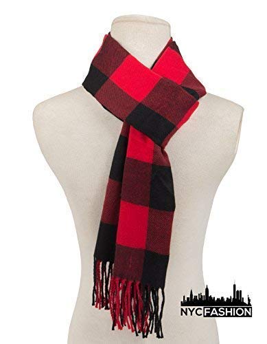 BETTERLINE Buffalo Red and Black Plaid Flannel Scarf for Women & Men - Soft Warm Winter Scarf β 67β x 13β Inches