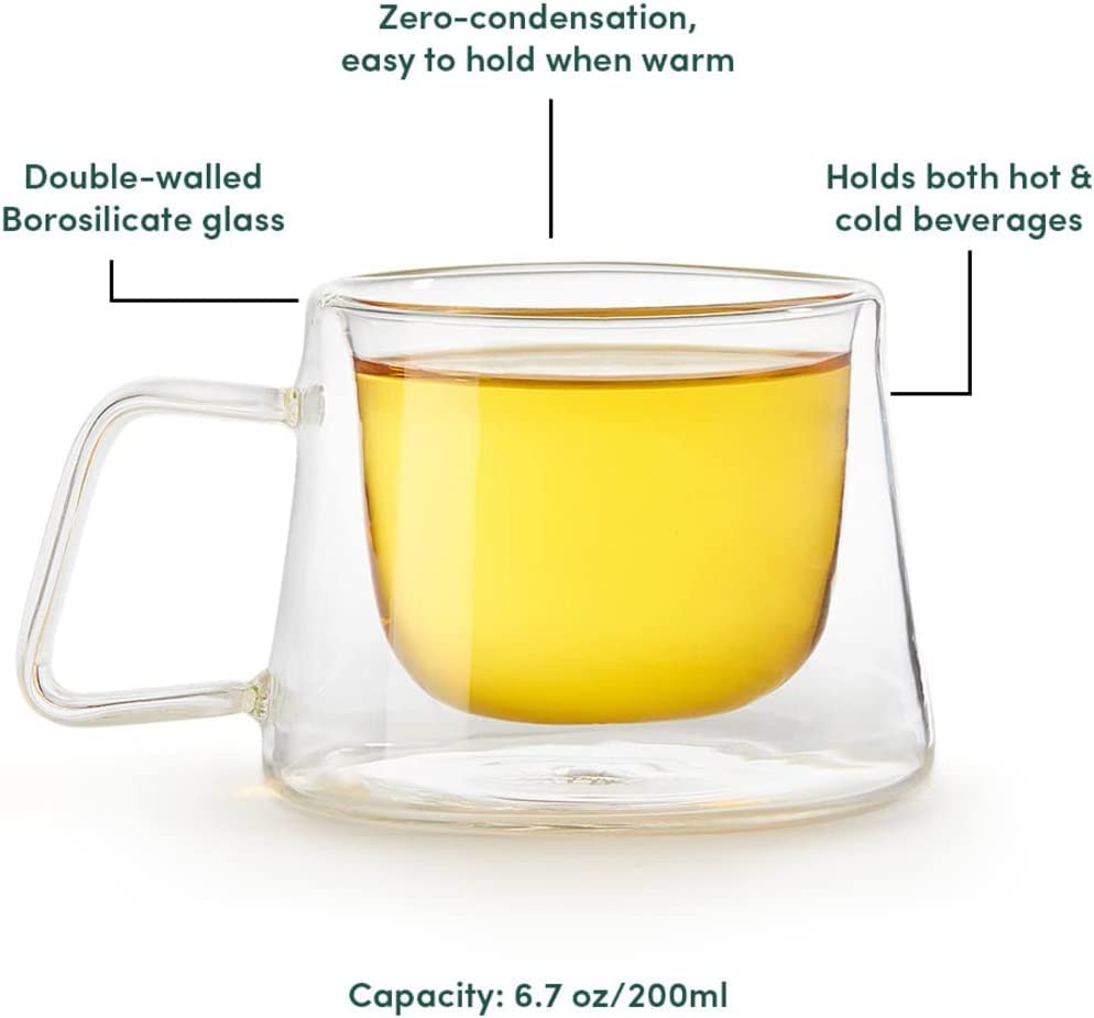 VAHDAM, Double Wall Glass Coffee Mugs (2 Pieces) Insulated Cups - 6.7oz Capacity, DURABLE & STYLISH | Tea Cup Set