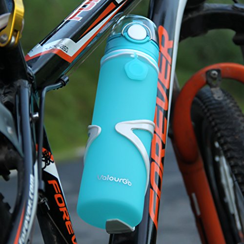 Valourgo Collapsible Water Bottle, Silicone Foldable with Leak Proof Valve BPA Free, Aqua Blue, 21 oz