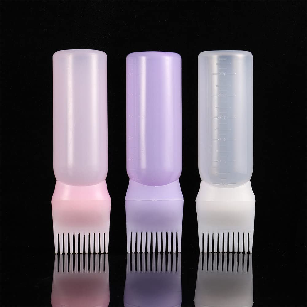 CHDHALTD Root Comb Applicator Bottle,120ML Plastic Squeeze Bottle Hair Root Comb Color Applicator Brush with Graduated Scale,Empty Bottle Styling Tool (purple)