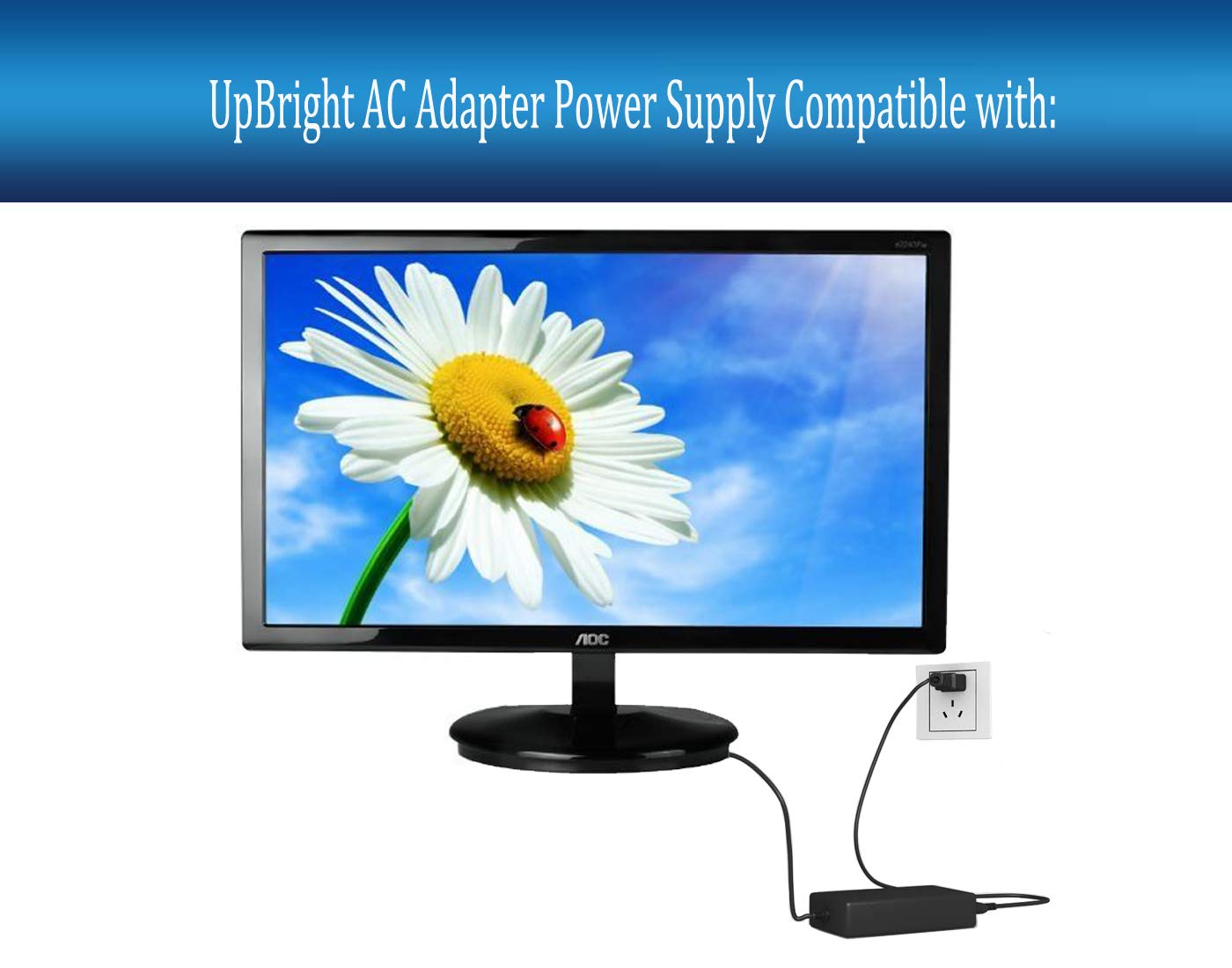 UpBright 12V AC/DC Adapter Compatible with AOC LED LCD Monitor I2367F I2367FH I2757FH-B I2267FW I2267FH I2067F I2353PH 230LM00005 E2351F E2043FK E2343FK E2243FW LM720 LM729 LM800 LM914 ADPC1245