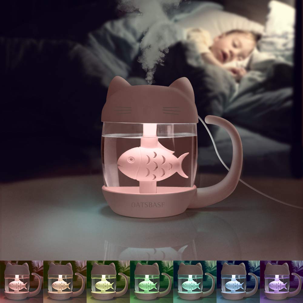 bifine Mini Humidifier for Babies Bedroom, Car and Office, Portable USB Humidifier with Automatic Shut-of and Night（400ML 22dB）lovely Mini Humidifier pink