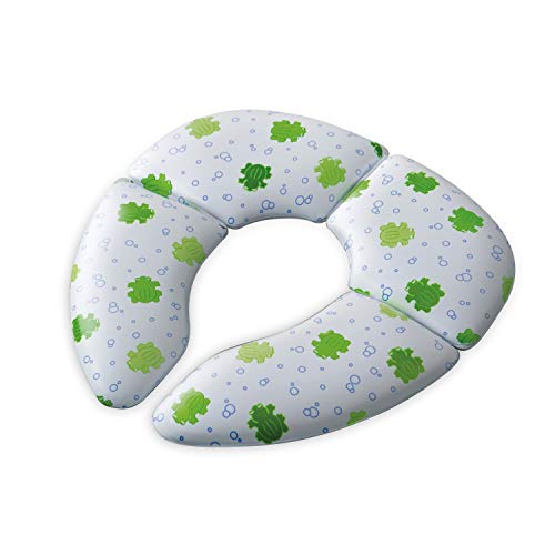 Mommy's Helper Cushie Traveler Folding Padded Potty Seat in White with Frog Design, Includes Convenient Carry Bag for Easy Transport