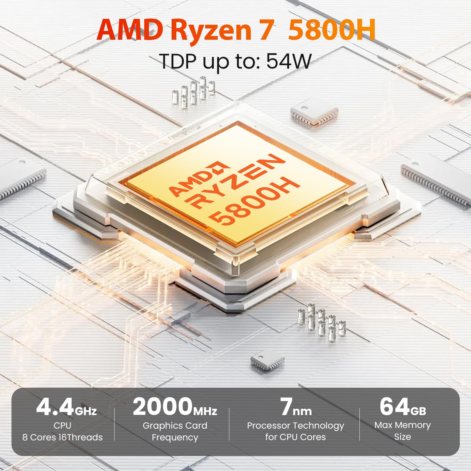 Beelink Mini PC AMD Ryzen 7 5800H (up to 4.4GHz) Mini Computer, SER5 MAX 16GB DDR4 RAM 500GB M.2 PCIe SSD, TDP 54W Mini Desktop WiFi6 BT5.2 Triple Display HDMI+DP+Type-C Office Computer Home Computer