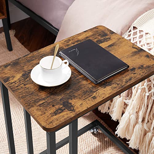 VASAGLE C Shaped End Sofa and Bed, Side TV Tray for Living Room, Industrial Style Beside Table, 19.7 in x 13.8 in x 23.6 in, Rustic Brown + Black
