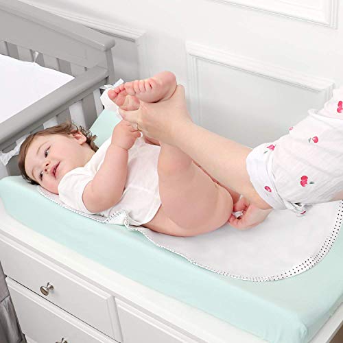 TILLYOU 6PK Larger Softer Changing Pad Liners Waterproof, 27" x 13" Washable Reusable Flannel Cotton Changing Table Cover Liners Leakproof, Portable Baby Changing Mat for Boys Girls, White
