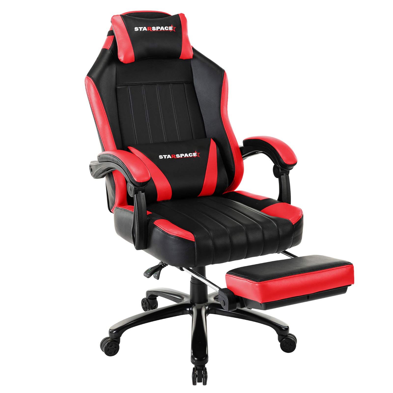 Big & Tall 350lb Memory Foam Reclining Gaming Chair Metal Base - Adjustable Back Angle and Retractable Footrest Ergonomic High-Back Racing Executive Computer Desk Office Chair (Blue)