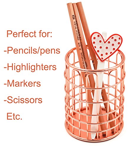 Superbpag Wire Metal Desktop Pencil Holder, Set of 2, Rose Gold
