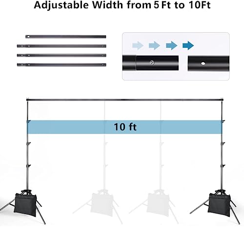 Backdrop Stand 8.5x10ft, ZBWW Photo Video Studio Adjustable Backdrop Stand for Parties, Wedding, Photography, Advertising Display with 12 pcs Balloons