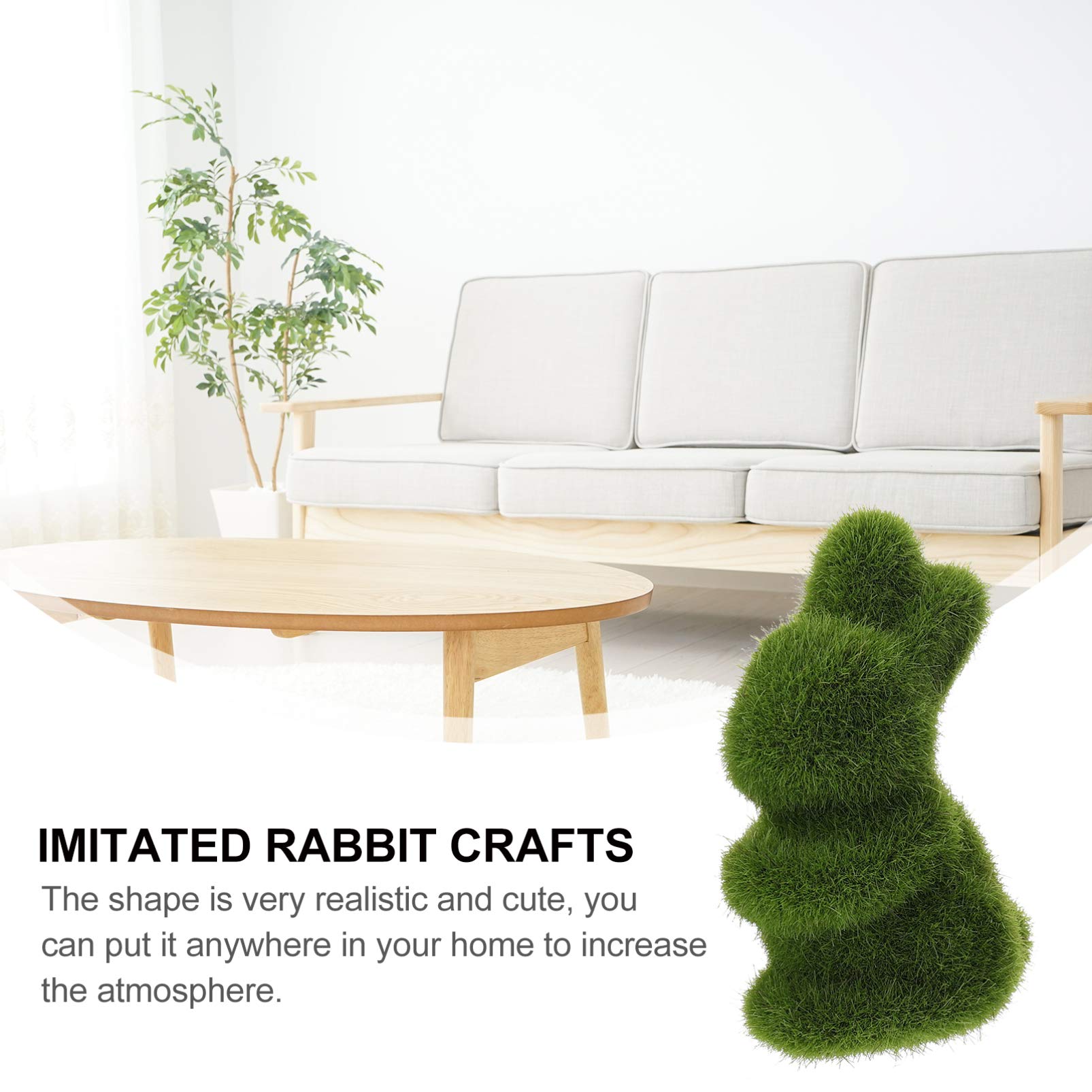 NUOBESTY Easter Moss Bunny Figurine, Green Miniatures Rabbit Garden Decorations Easter Furry Flocked Standing Rabbit Statue Easter Party Favor for Home Office Table Ornament