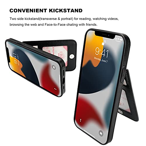 KIHUWEY Compatible with iPhone 13 Pro Case Wallet with Credit Card Holder, Premium Leather Magnetic Clasp Kickstand Heavy Duty Protective Cover for iPhone 13 Pro 6.1 inch(Black)
