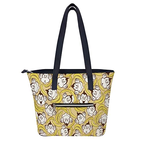 Monkeys Bananas Women's Tote Bag PU Leather Shoulder Bag Handbags Purse For Work Shopping Travel