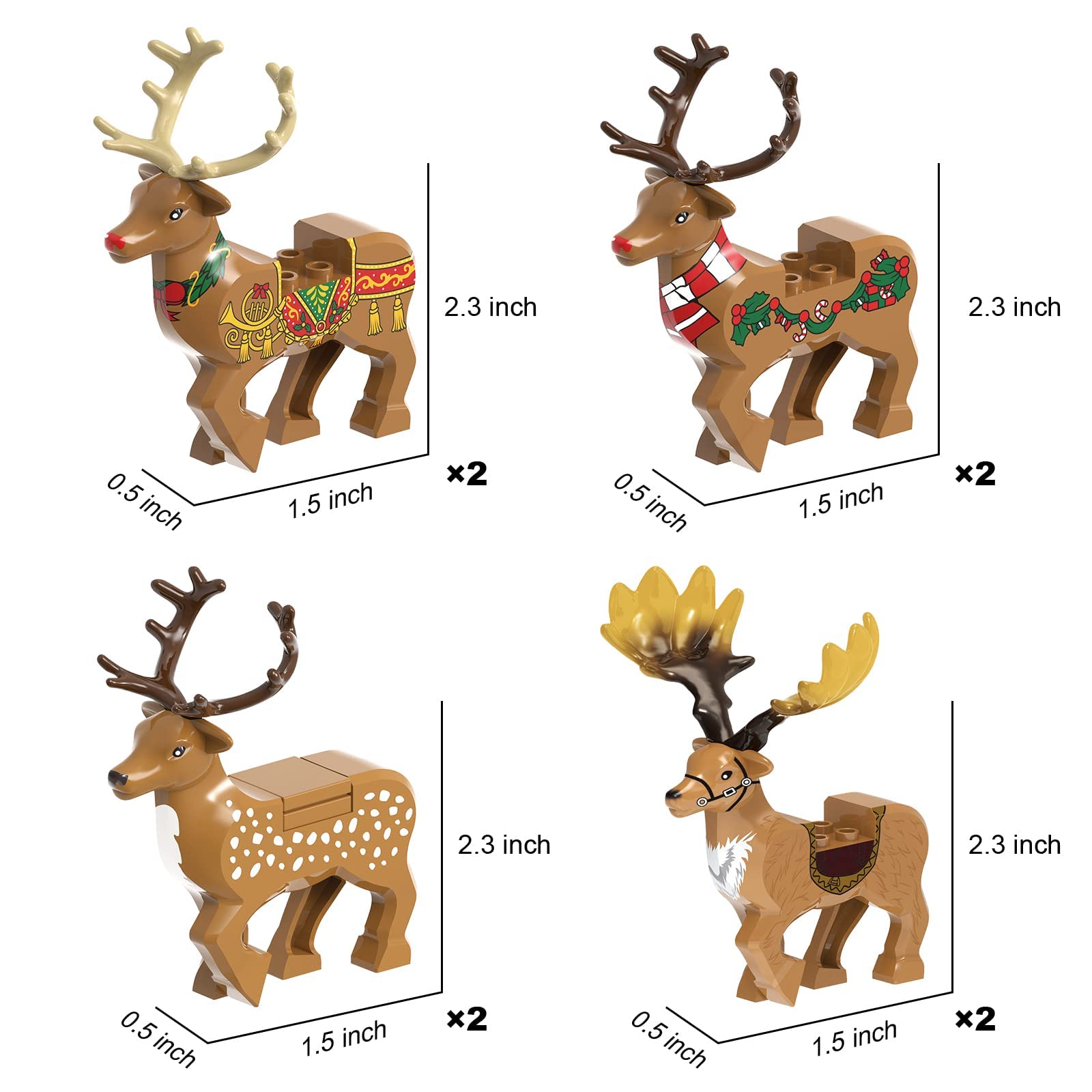 Sawaruita Christmas Reindeer Figures Animals Building Blocks Model Brick Set Accessories Decorations, Christmas Tree Ornaments Toys Compatible with Major Brand