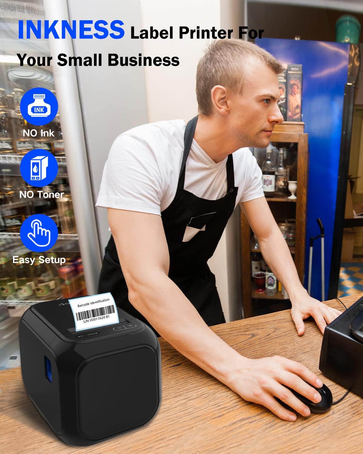 CLABEL Desk USB Barcode Label Printer: Label Maker with Direct Thermal Printing, 2 Inch Print Width for Barcodes Address Shipping Warehouse with 1 Roll Label (Balck-C)