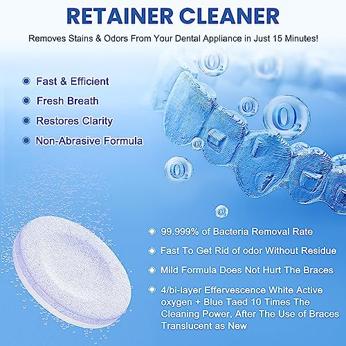 JSENA Denture Cleaning Tablets+UV Retainer Case Double Sterilization,Efficient Retainer Cleaning Tablets-60 Tabs,Collocation UVC Disinfectant Aligner Case, Clean Mouth Guard, Night Guard in 15 Minutes