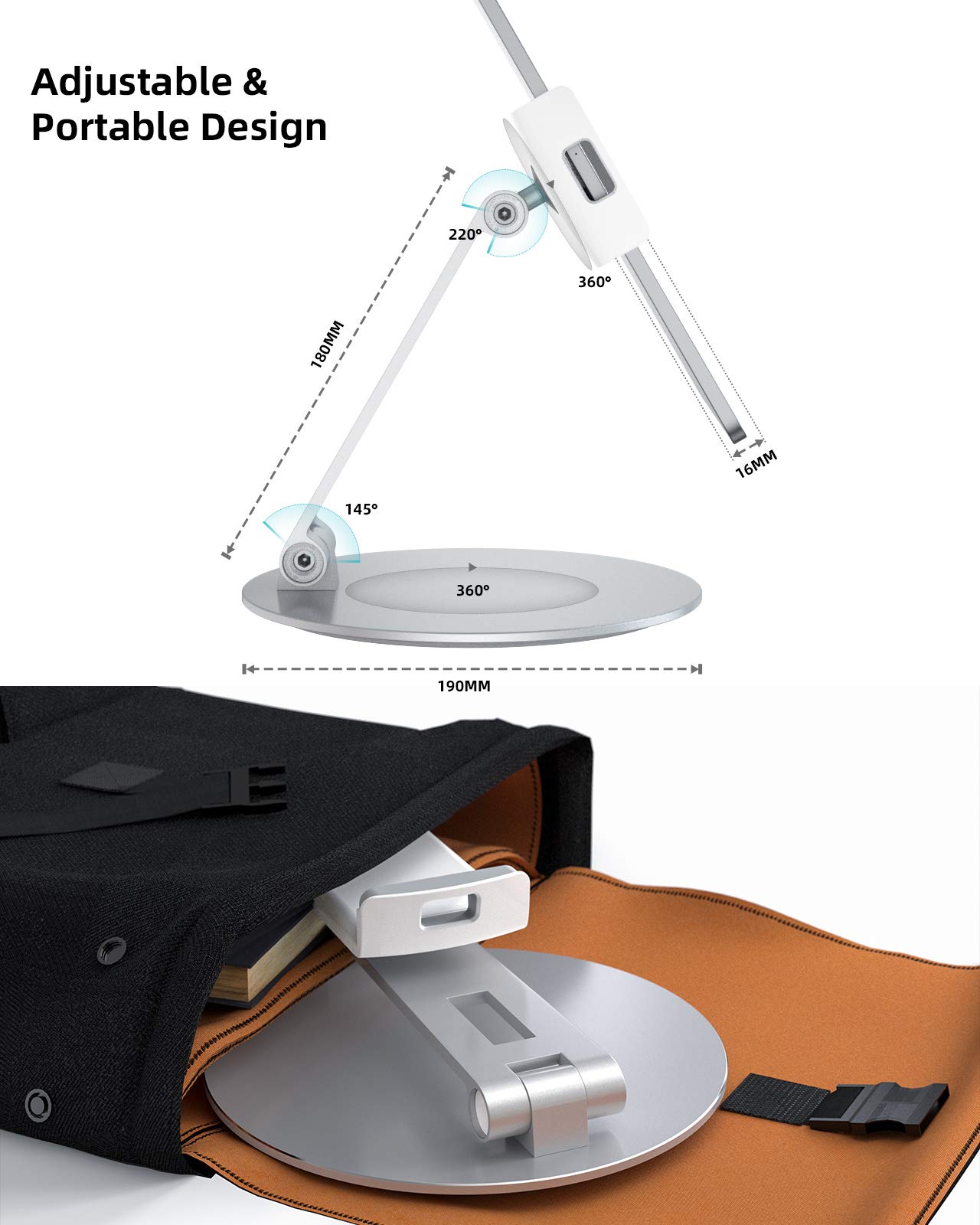 Stouchi Tablet Stand, 360°Tablet Swivel Base Holder Galaxy Tab S8, Adjustable Desk Mount for iPad Mini 2021,Galaxy S22, POS Kiosk, Surface Pro 4, iPad Pro/Air fits 4-14” Tablet & Phone Silver