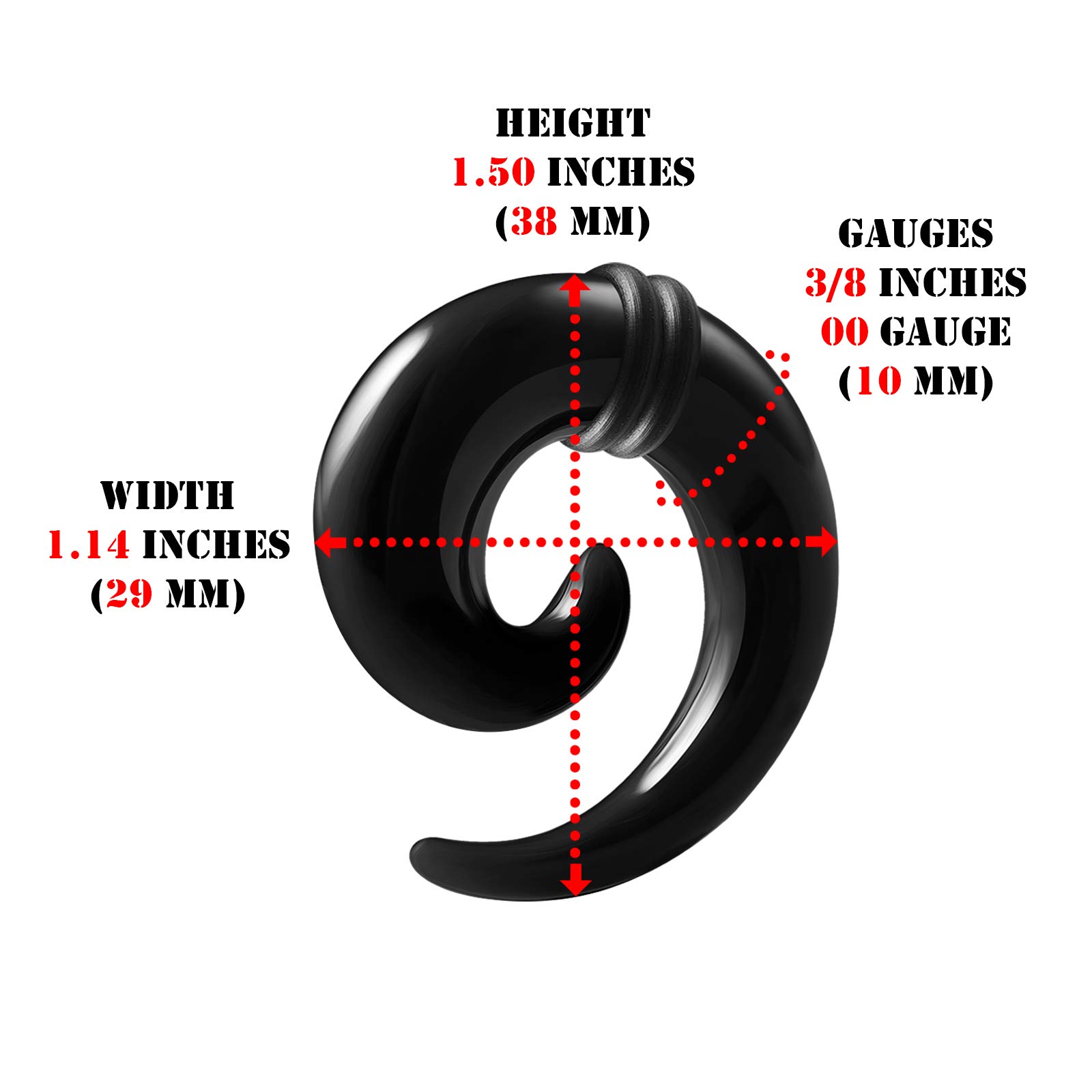 BIG GAUGES Pair of Black Acrylic Solid Spiral Coil Taper O-rings Piercing Jewelry Ear Plug Stretching Expander Earring (A002.3:Acrylic, 00 g 10 mm (2pcs))