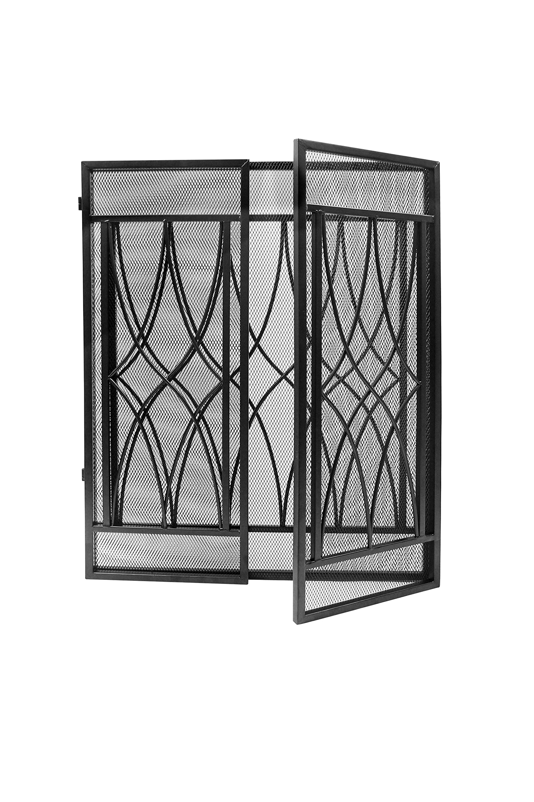 Large Metal 3-Panel Fireplace Screen Black Decorative Wrought Iron Mesh Fireplace Gate 51''(L) x 32''(H)